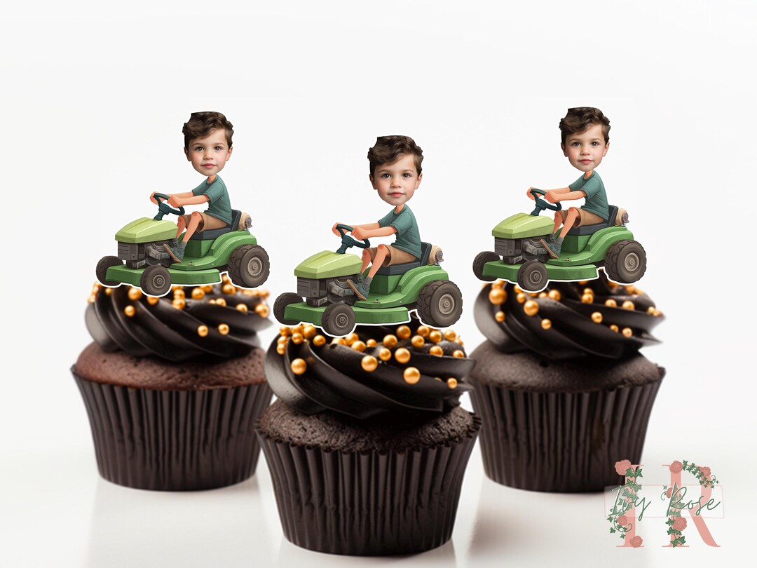 Personalised Photo Lawn Mower Cupcake Toppers Birthday Party Decoration ...
