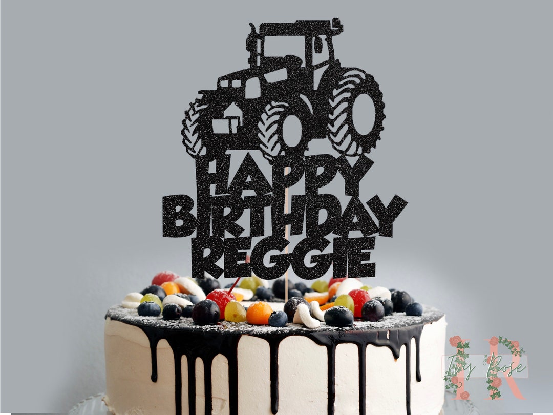 Tractor Personalised Custom Glitter Happy Birthday Cake Topper Party ...