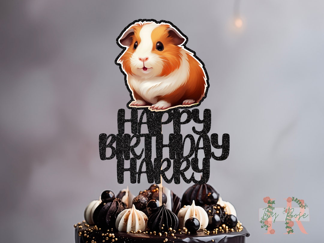 Guinea Pig Personalised Custom Glitter Happy Birthday Cake Topper Party ...