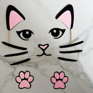 Cat Face Cake Topper Set Personalised Custom Glitter Happy Birthday ...