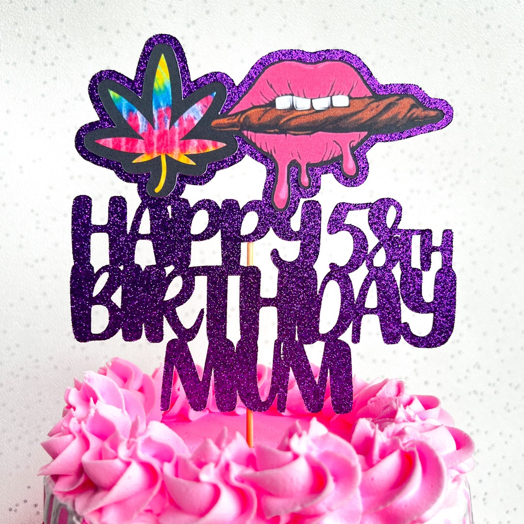 Pink Weed Stoner Girl Personalised Custom Glitter Happy Birthday Cake ...