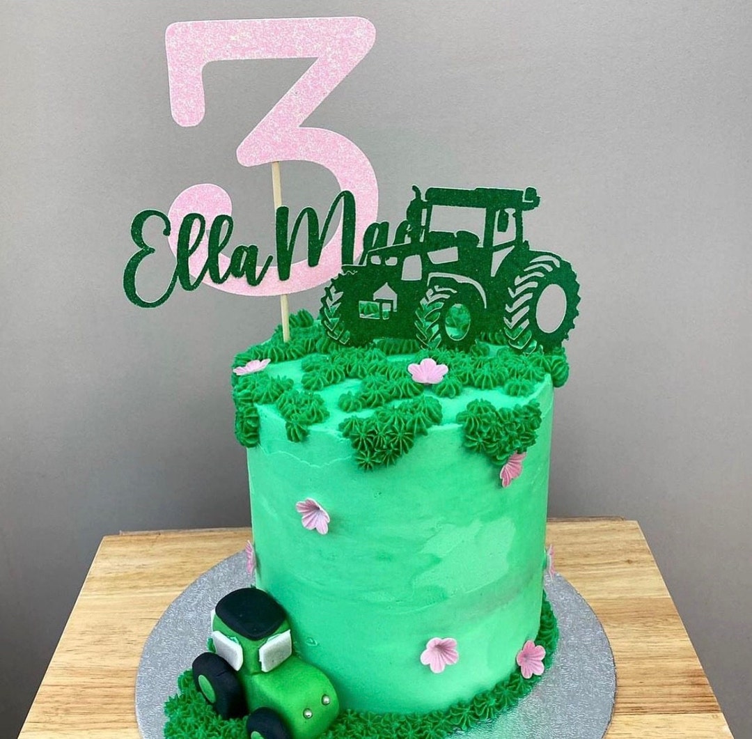 Tractor Cake Topper Set Personalised Custom Glitter Party Decoration ...