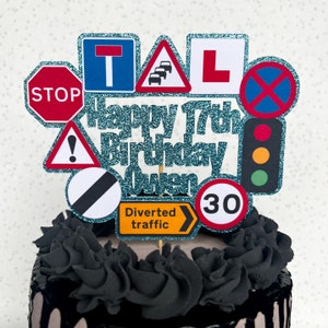 Driving Road Signs Cake Topper Personalised Custom Glitter Name Age ...