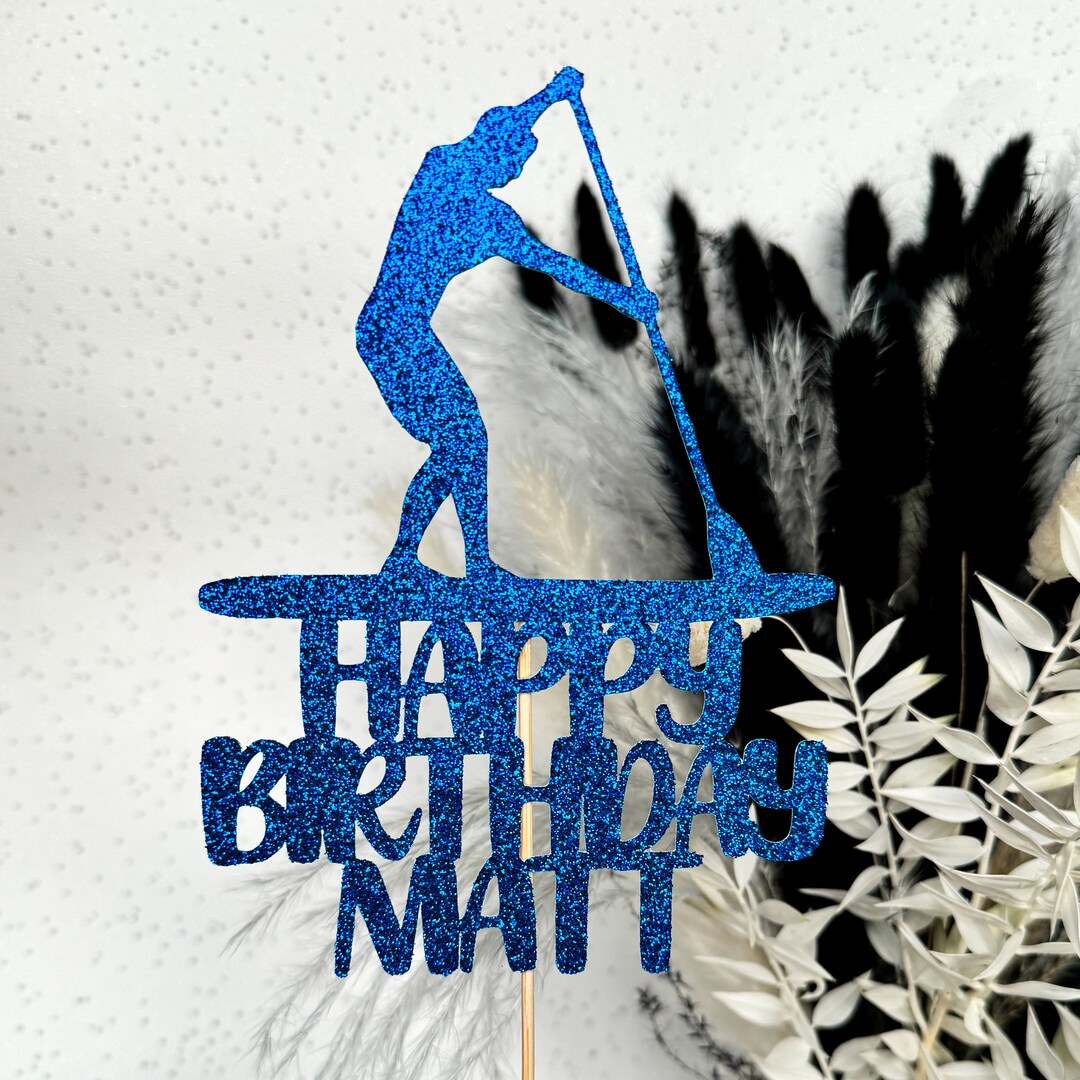 Paddle Boarding Personalised Custom Glitter Happy Birthday Cake Topper ...