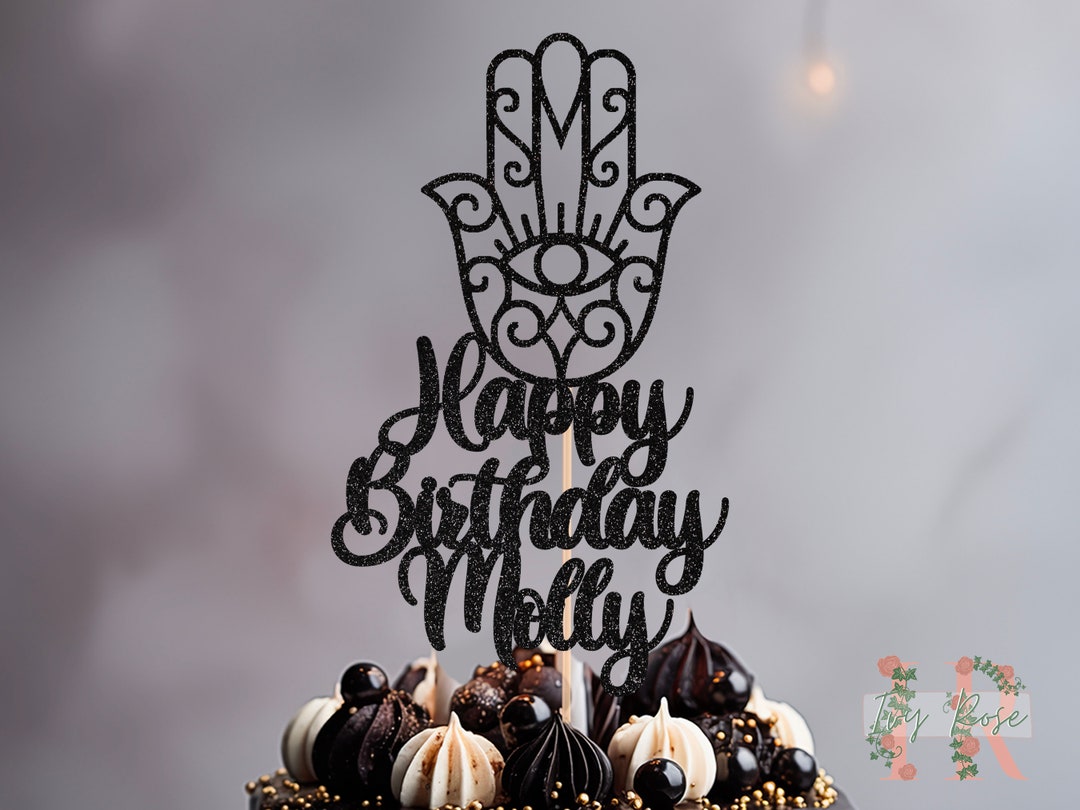 Hasma Hand Personalised Custom Glitter Happy Birthday Cake Topper Party ...