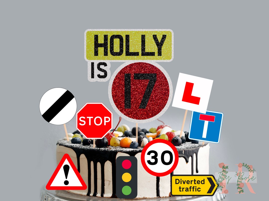 Driving Road Signs Cake Topper Set Personalised Custom Glitter - Etsy UK