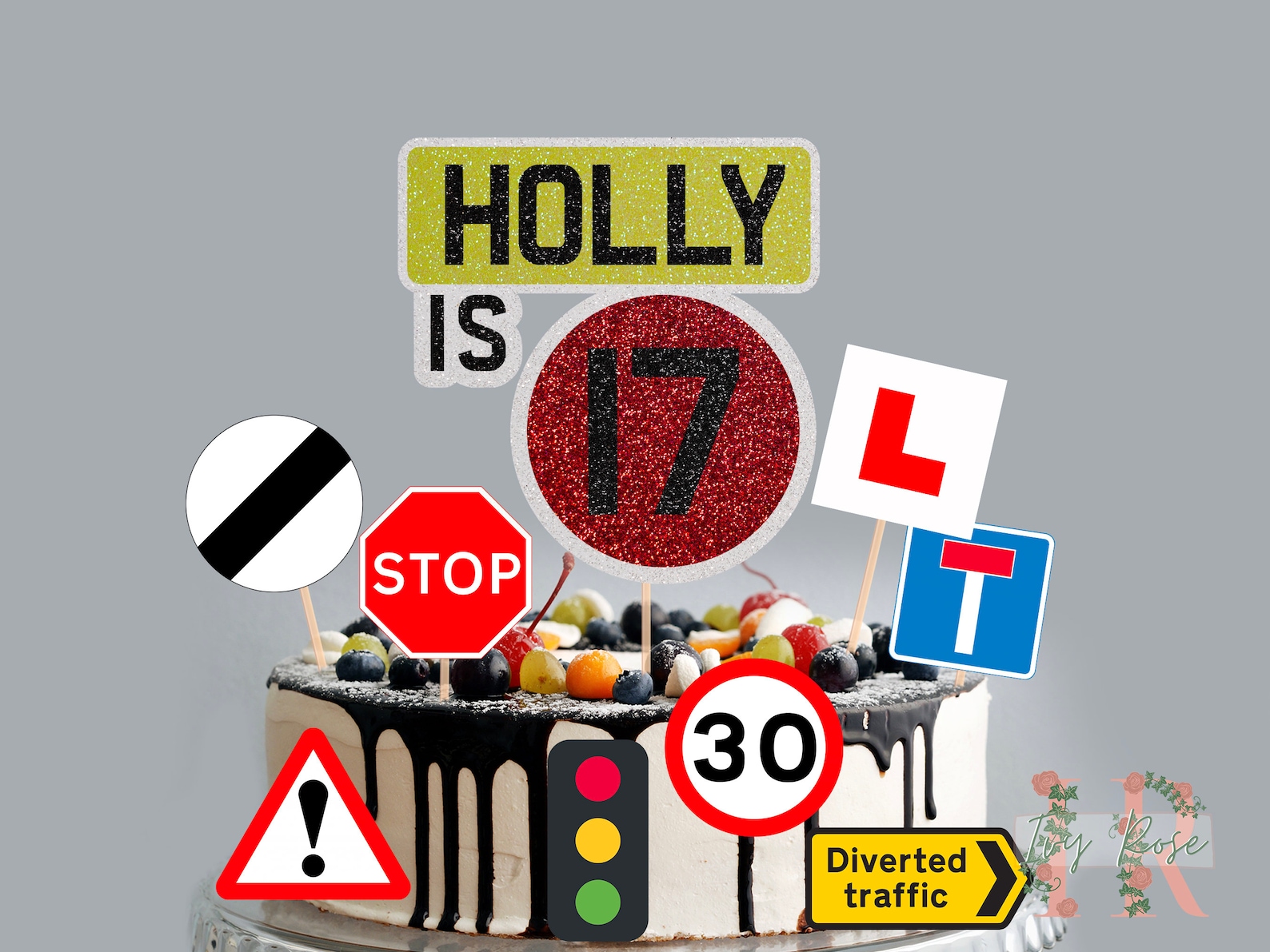 Driving Road Signs Cake Topper Set Personalised Custom Glitter - Etsy