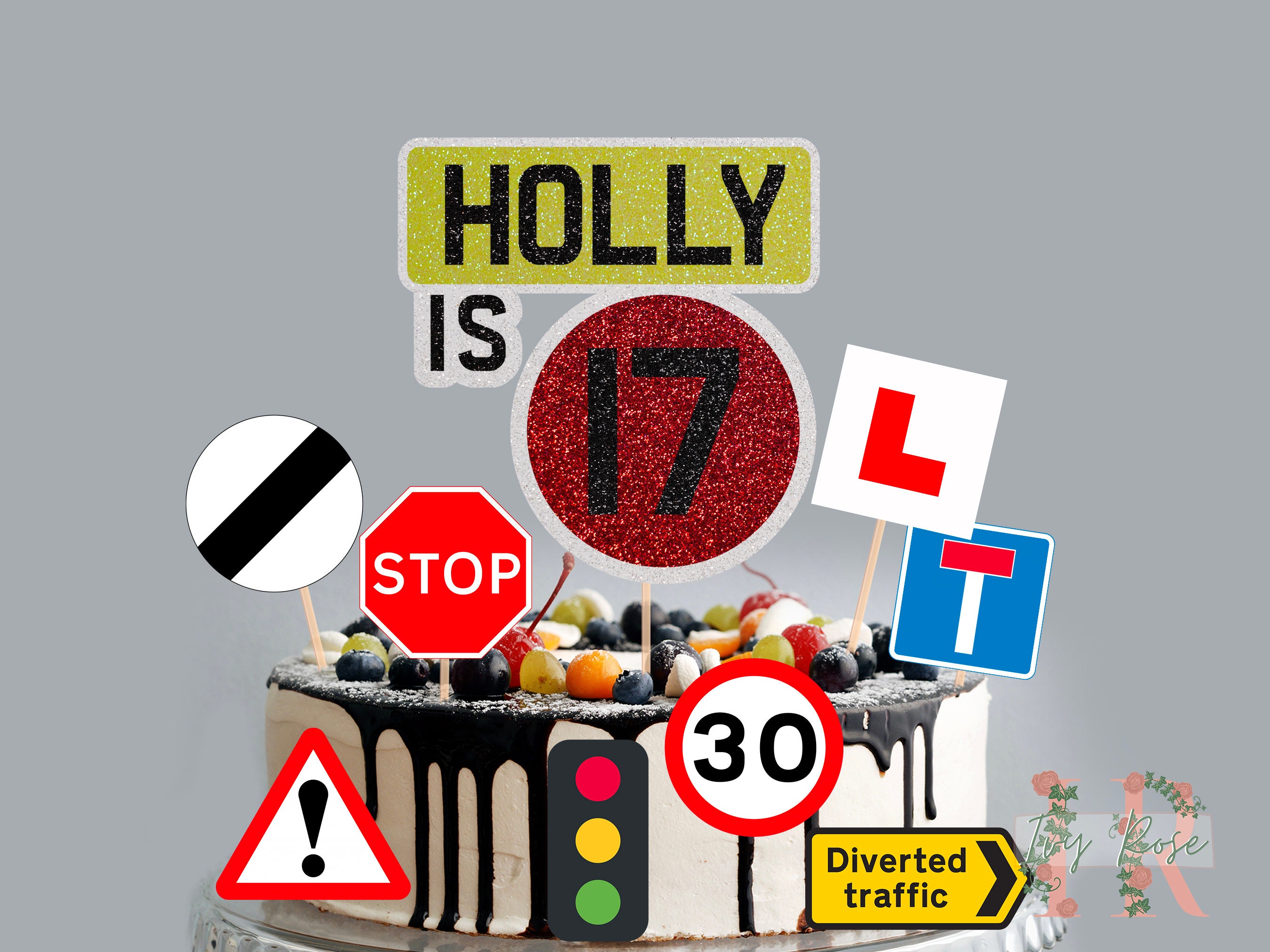 Driving Road Signs Cake Topper Set Personalised Custom Glitter - Etsy UK