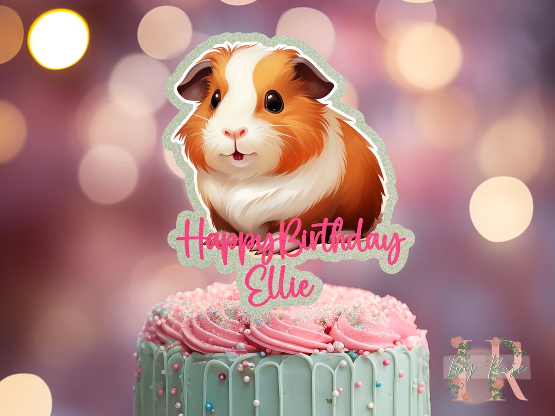 Guinea Pig Personalised Custom Glitter Happy Birthday Cake Topper Party ...
