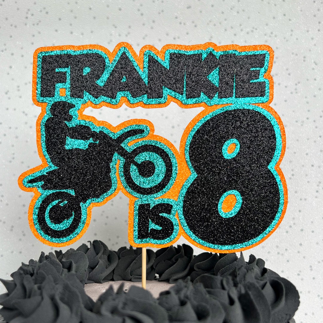 Motocross Personalised Custom Glitter Name Age Cake Topper Party ...