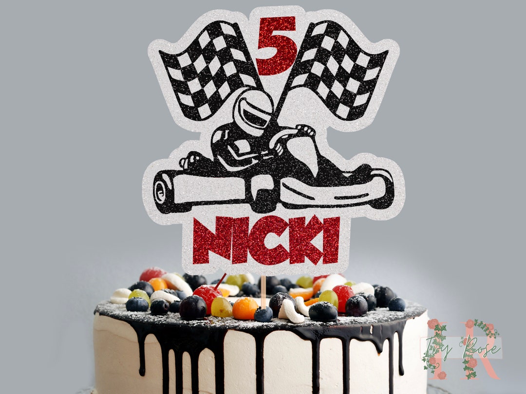 Go Kart Racing Flags Personalised Custom Glitter Name Age Cake - Etsy