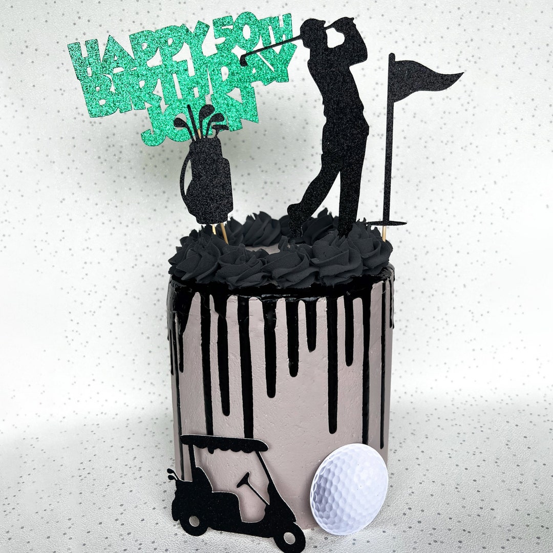 Golf Cake Topper Set Personalised Custom Glitter Happy Birthday Party ...