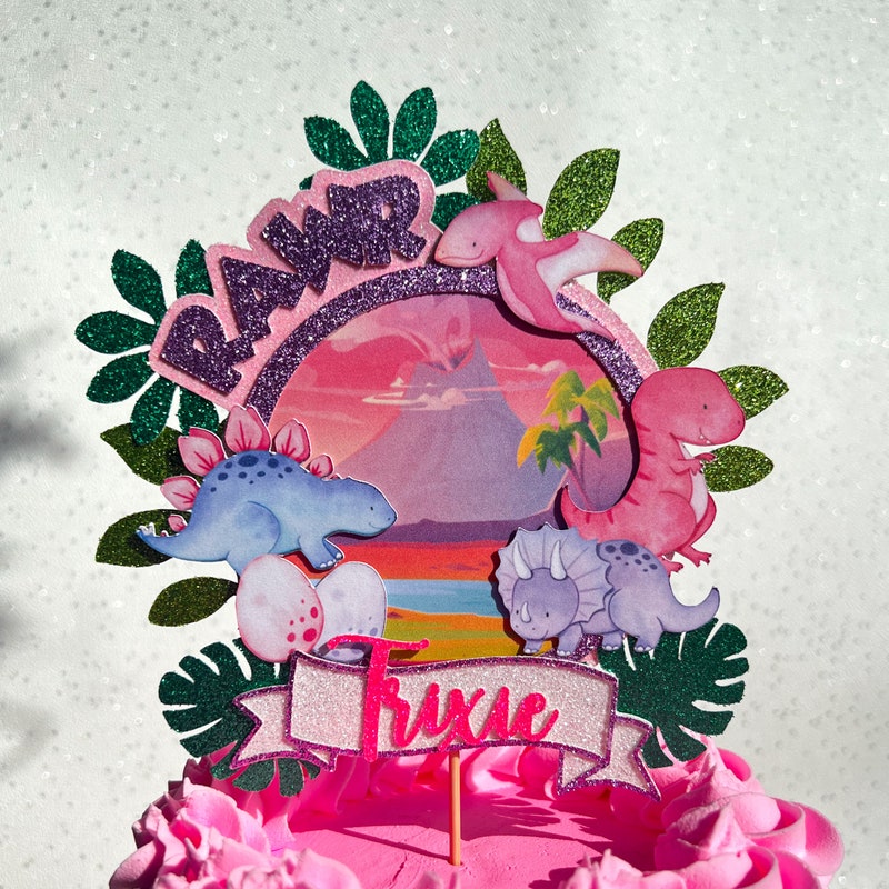 Girl Dinosaur Birthday Cake Topper - Etsy Canada