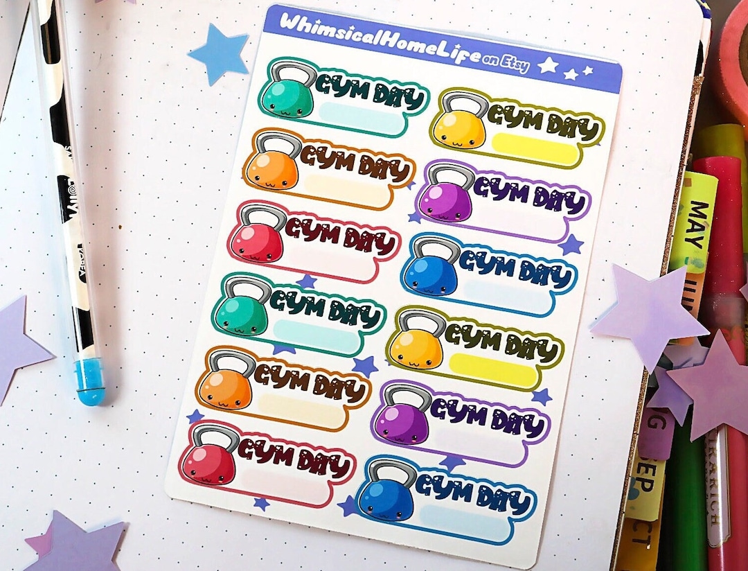 Gym Day Sticker Sheet - Planner Bullet Journal Stickers - Strength ...