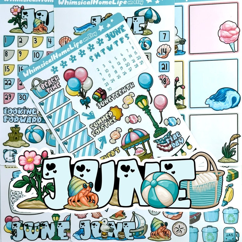 June Planner Stickers (2026 Update) – Summer Beach Vacation Monthly Kit ...