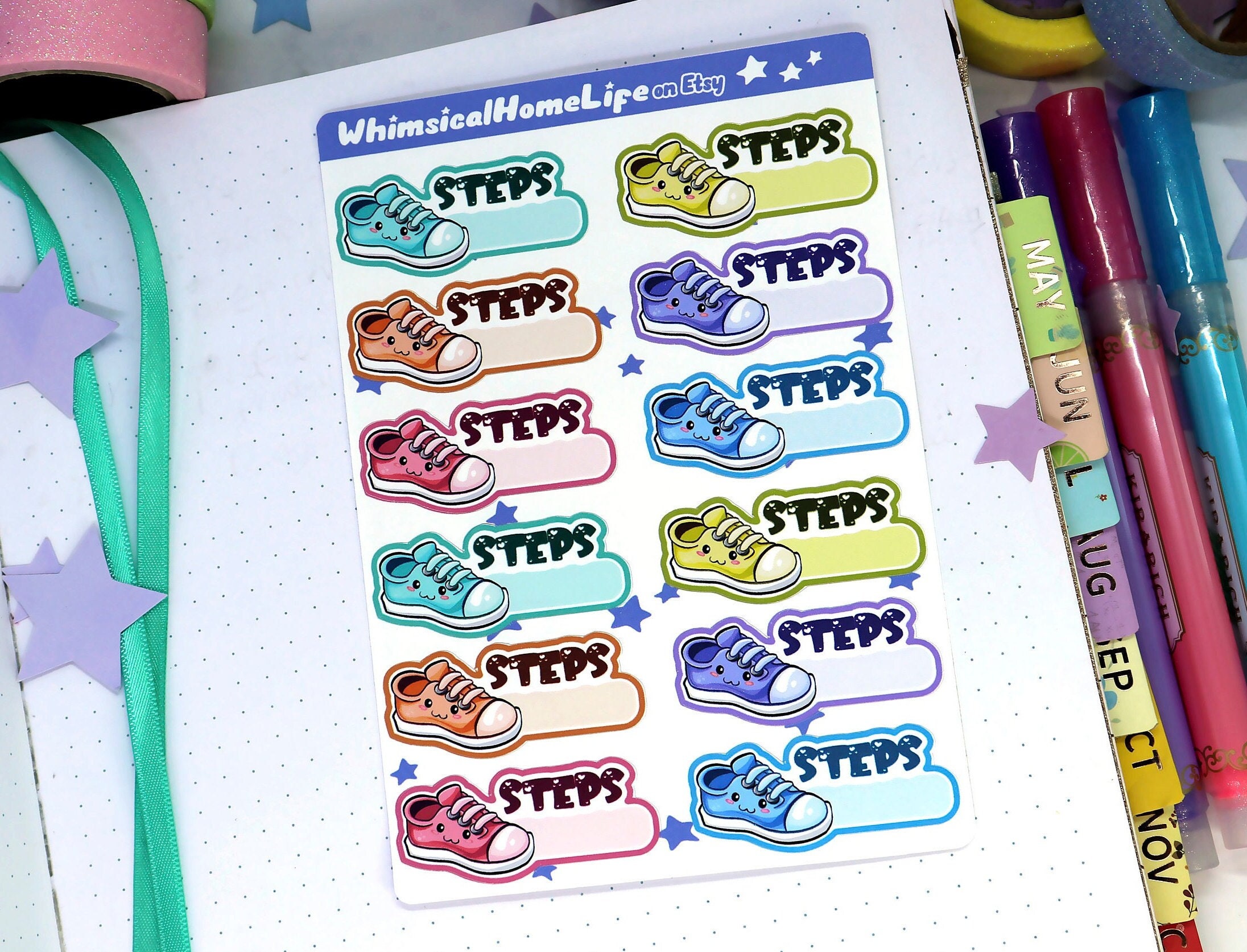 Steps Tracker Sticker Sheet Planner Bullet Journal Stickers - Etsy