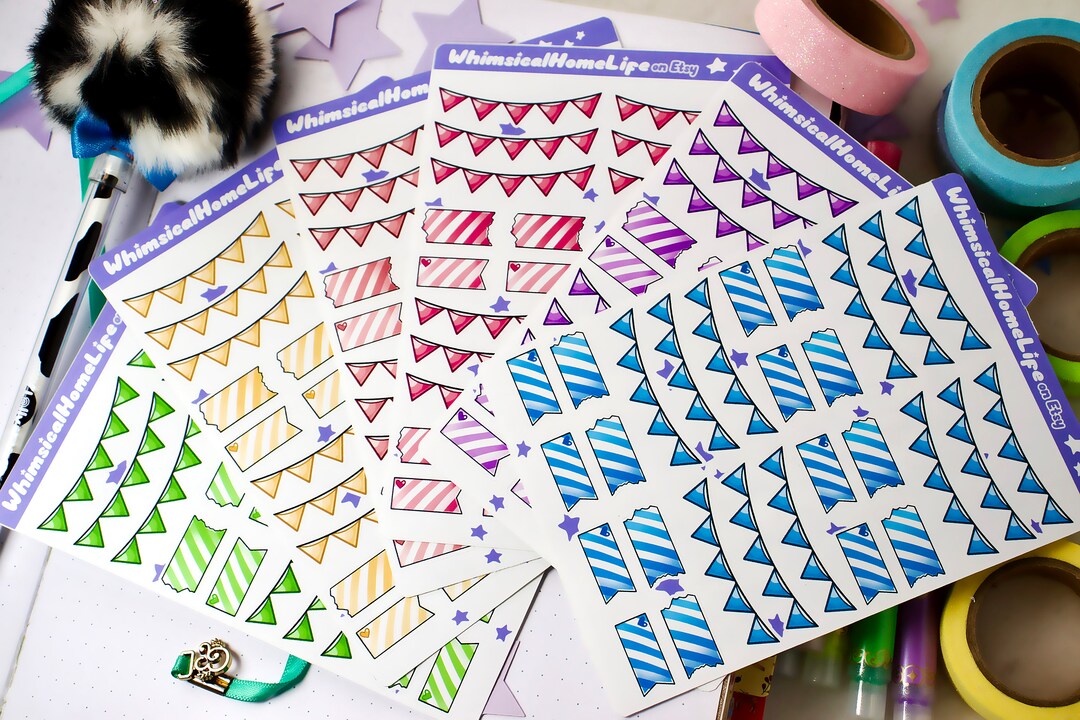 Bunting and Washi Sticker Sheet - Stationary for Bullet Journal ...