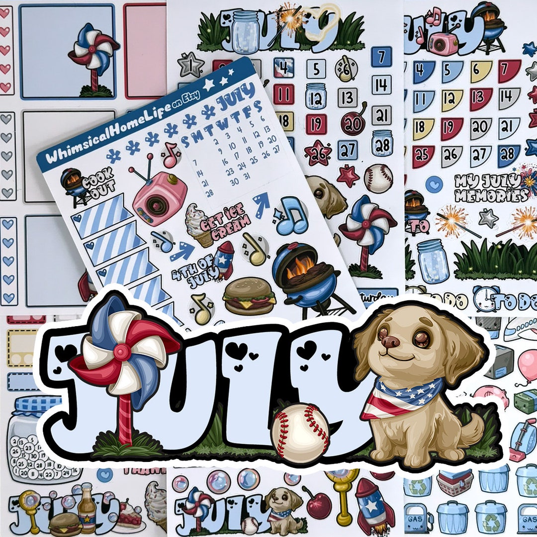 July Planner Stickers (2026 Update) – Summer America Bullet Journal Kit ...