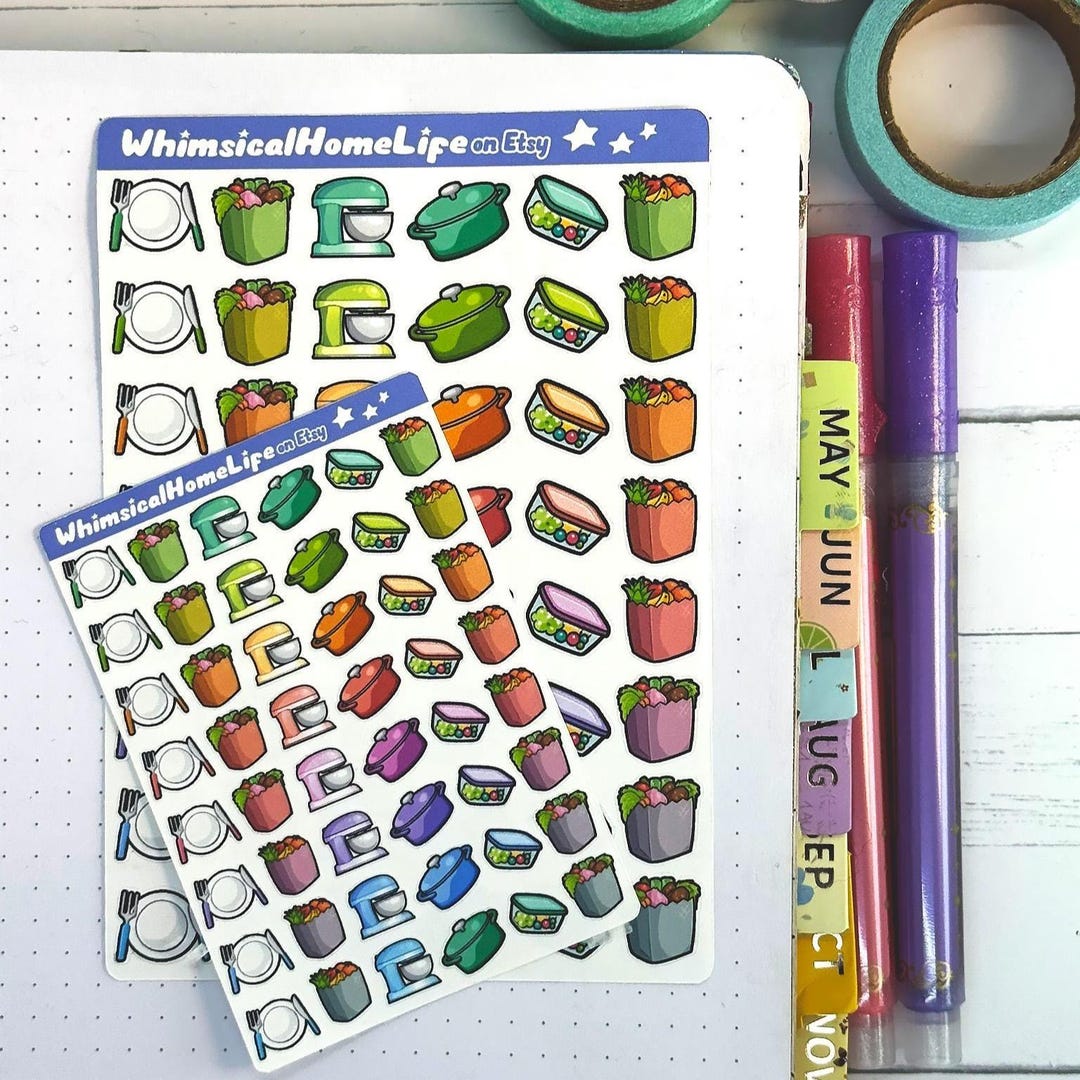 Meal Planning Planner Sticker Icons - Meal Prep, Groceries, Cooking ...