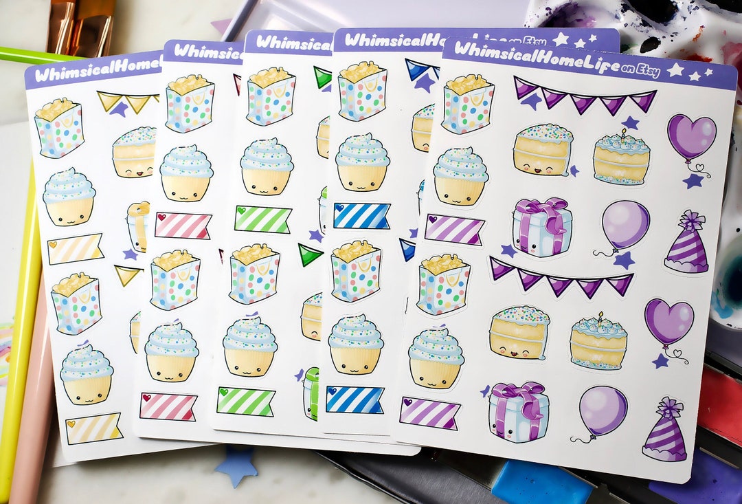 Birthday Party Sticker Sheet - Celebration Bullet Journal Stickers ...