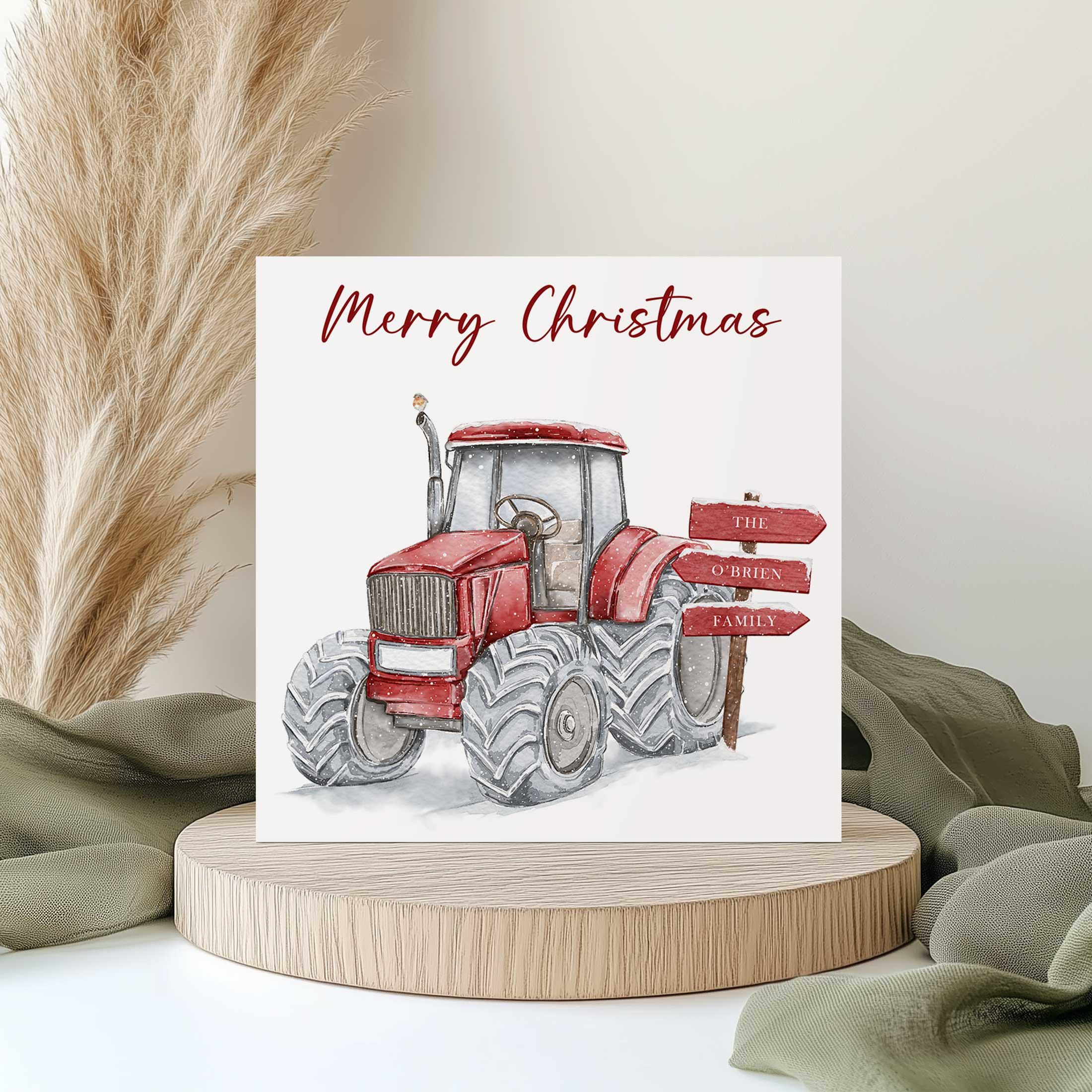 Personalised Christmas Tractor Card - Farming Family Christmas Card ...