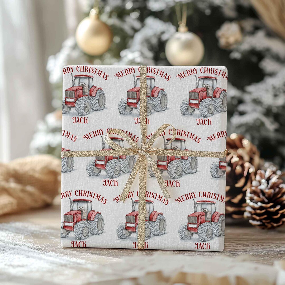 Personalised Christmas Tractor Wrapping Paper- Festive Farm Gift Wrap ...