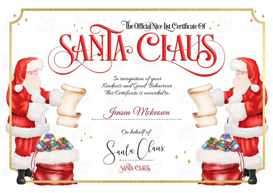 Personalised Santa Certificate, Letter to Santa, Nice List Certificate ...