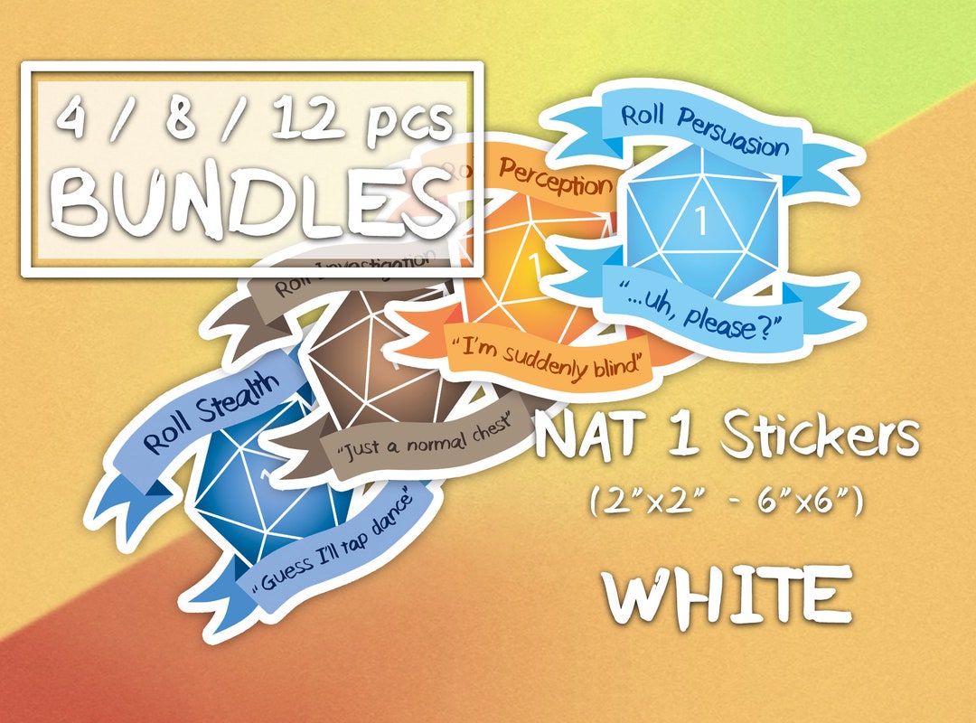 NAT 1 White Stickers BUNDLE! [dnd Inspired Accessories] - Etsy