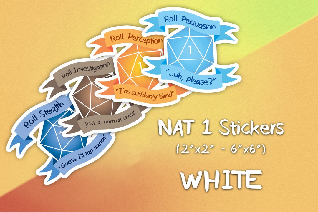 NAT 1 Stickers - White Background [dnd Inspired Accessories] - Etsy