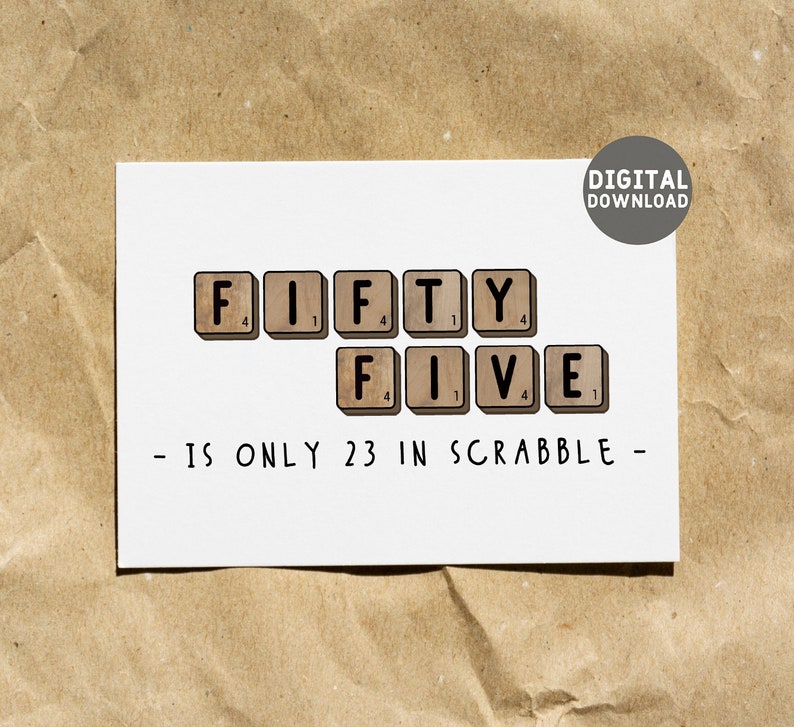 55th Birthday Card, Printable, 55, Funny Birthday Card, Scrabble, 50s ...
