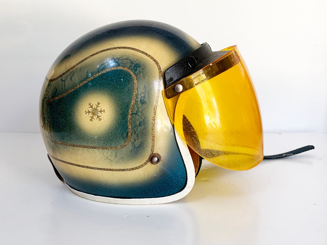 RARE - Vintage Motorcycle Helmet - Snowflake Metal Flake With Tiger ...