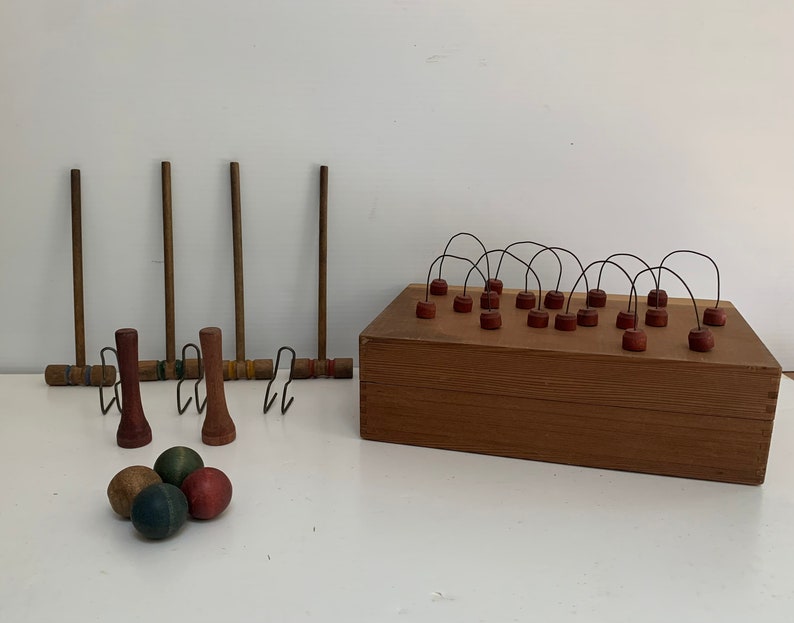 Vintage Croquet Miniature Wooden Tabletop Set - Etsy