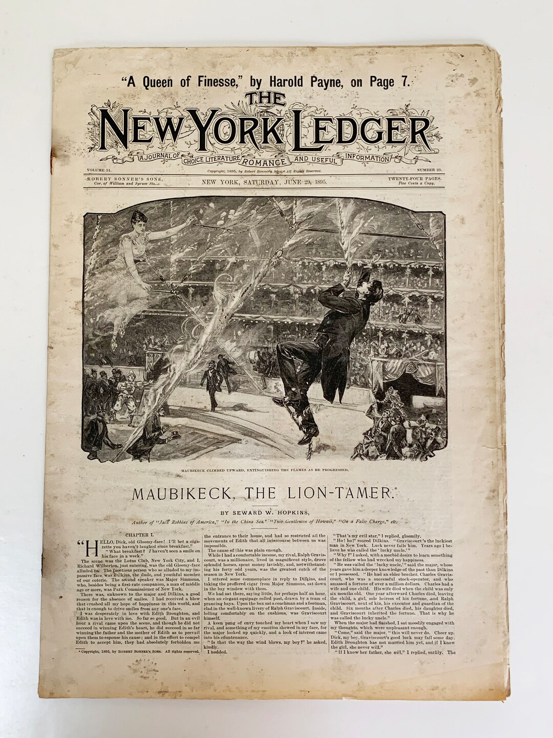 RARE "maubikeck, the Lion Tamer" - New York Ledger 1895 Paper - Etsy