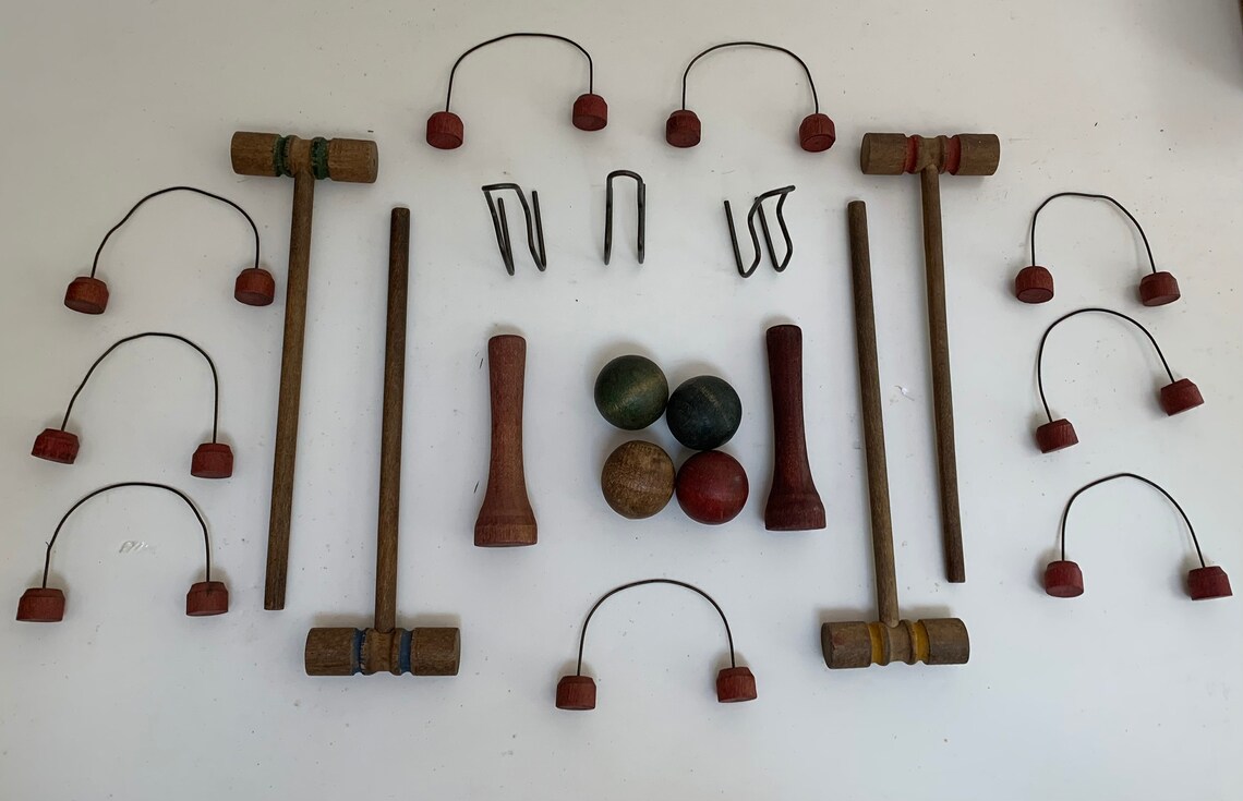 Vintage Croquet Miniature Wooden Tabletop Set - Etsy