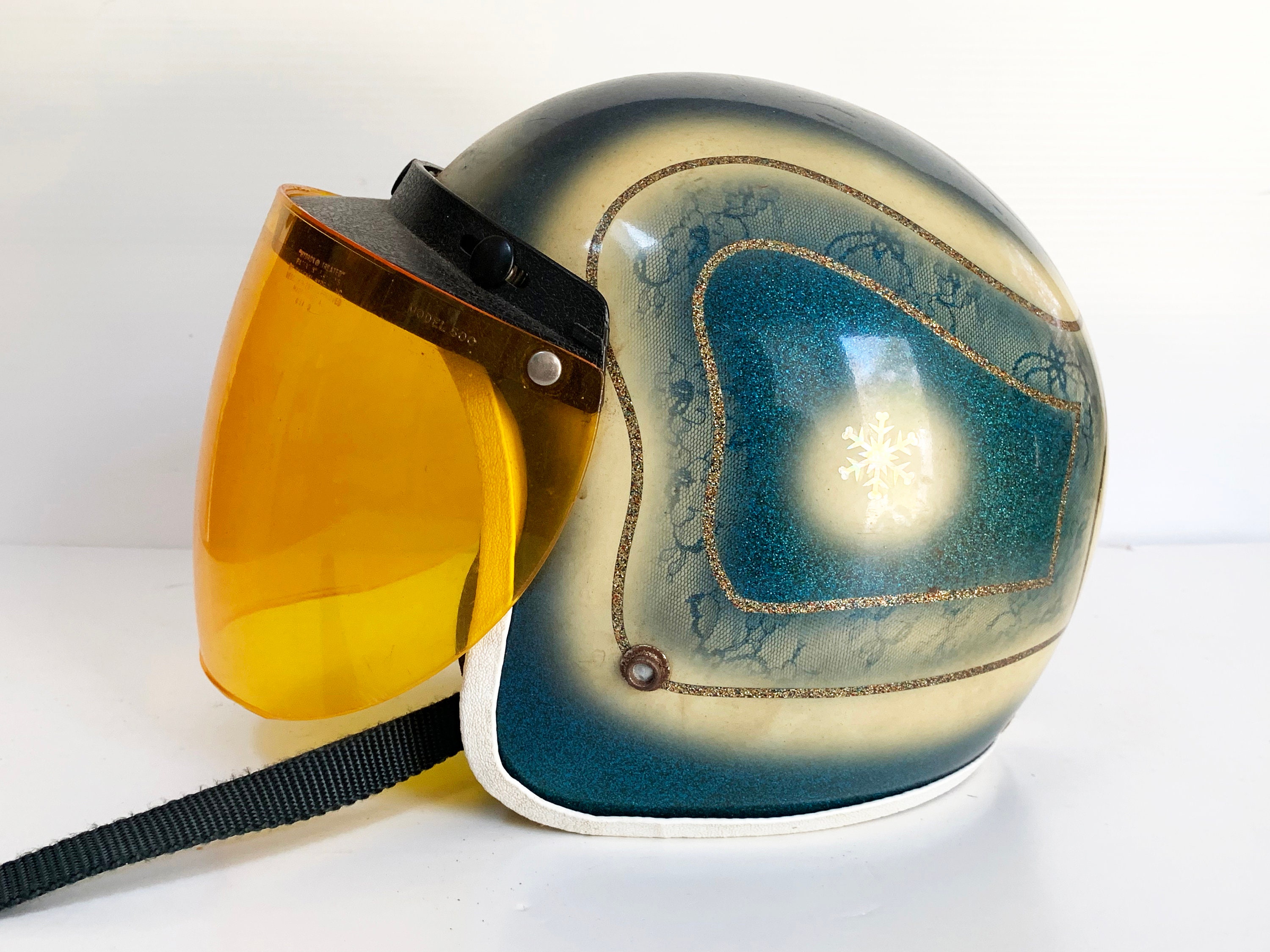 RARE - Vintage Motorcycle Helmet - Snowflake Metal Flake With Tiger ...