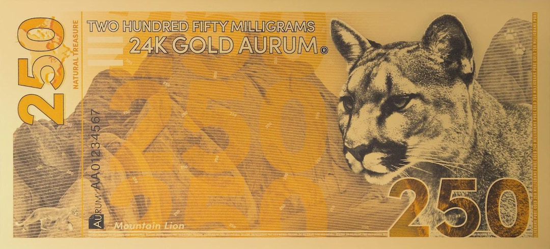 250mg .999 Fine Gold Note: Aurum Mountain Lion Collectible - Etsy