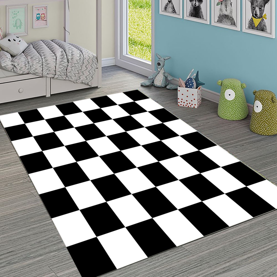 Black and White Checkered Pattern Checkered Checkered Rug - Etsy