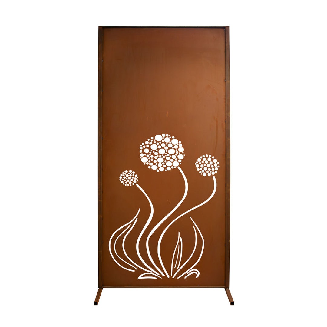 Privacy Screen Rust - Flower Motif Made of Metal Partition Wall ...