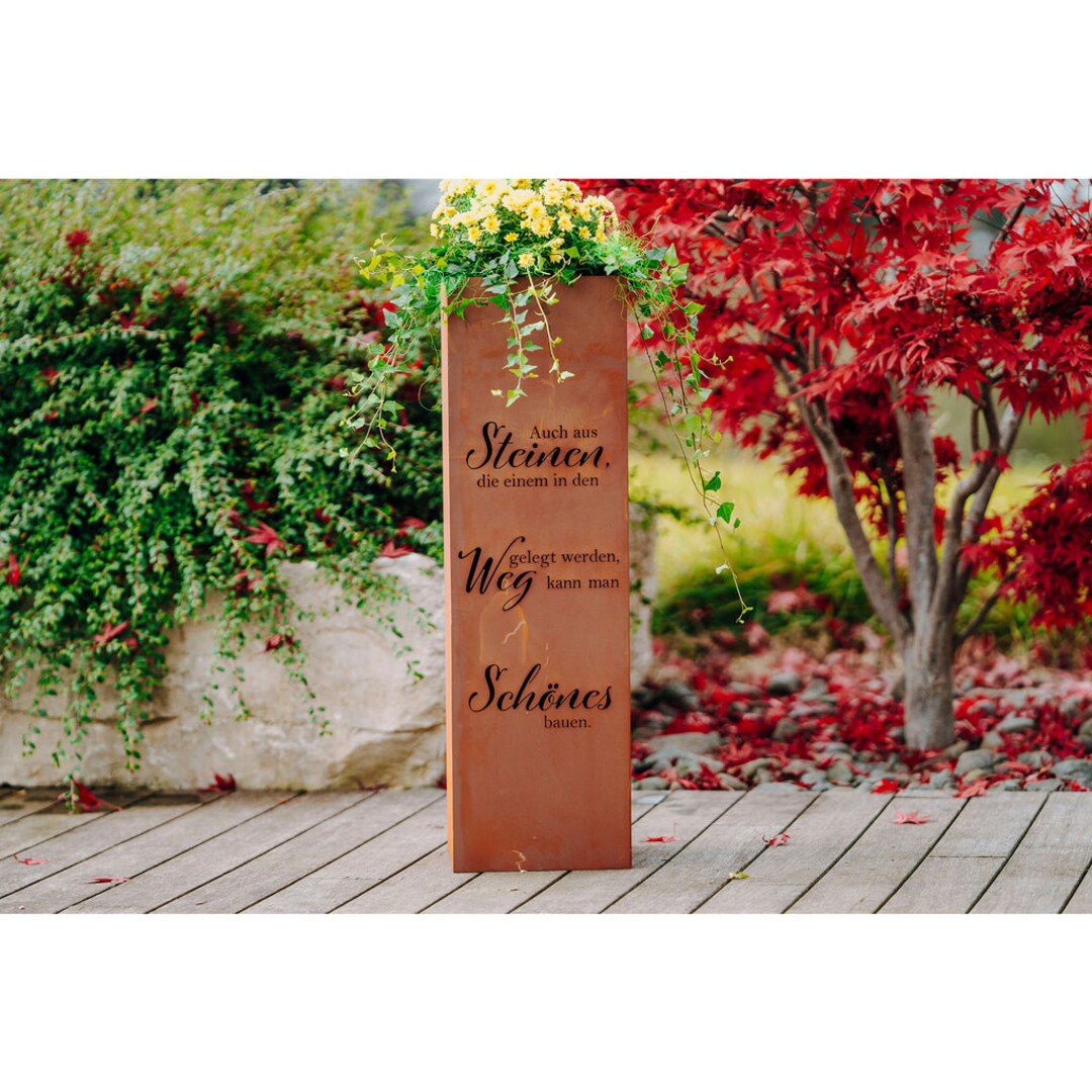 Column Poem Stones - Plant Column Rust Garden Column With Saying Metal ...