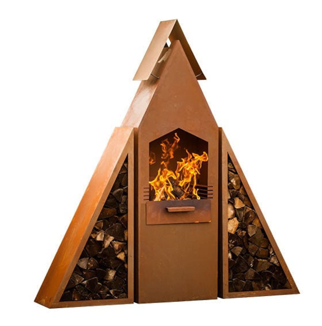 Grill Charcoal Grill XL Pyramid Grill With Wood Storage Made of Metal ...
