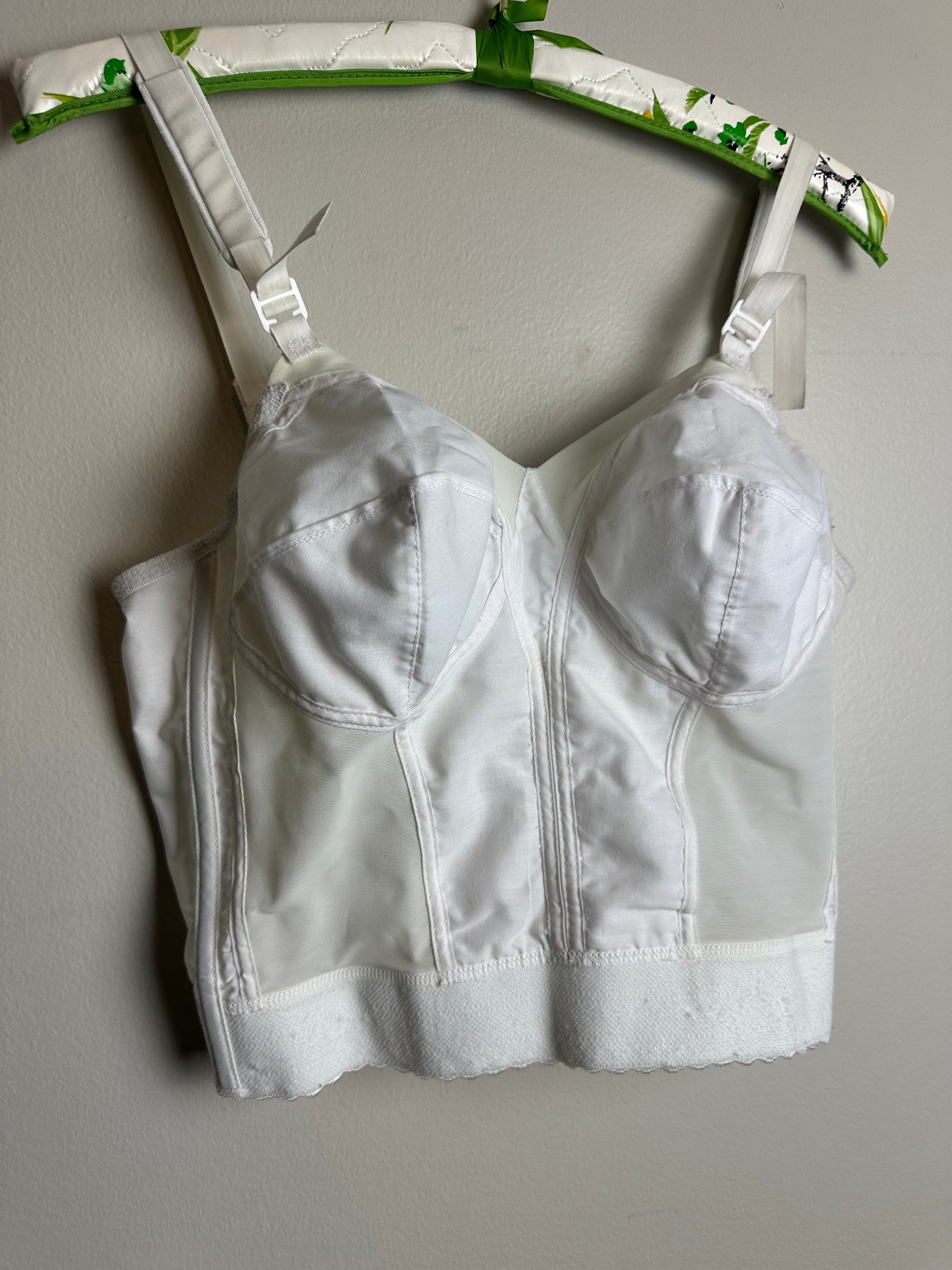 Vintage 1960s White Cotton Bullet Bra Bustier Longline Pin Up Lingerie