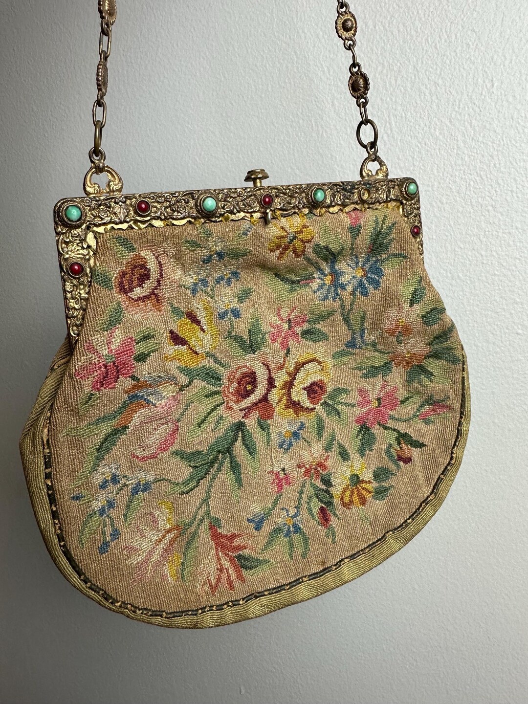 Vintage Antique 1910s Edwardian Era Floral Rose Tapestry Purse Gold ...