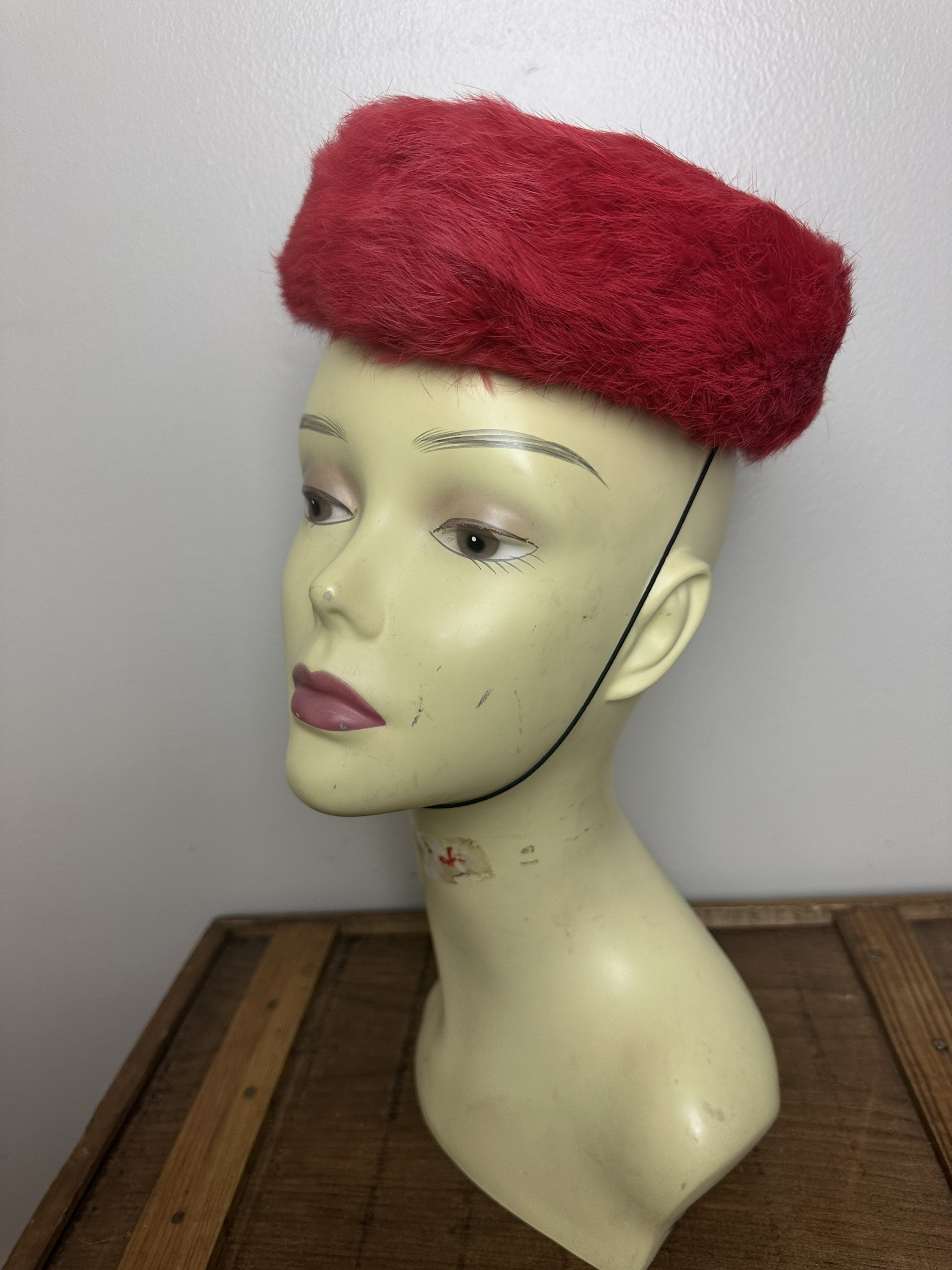 Vintage 1960s Red Dyed Rabbit Fur Round Pillbox Hat - Etsy