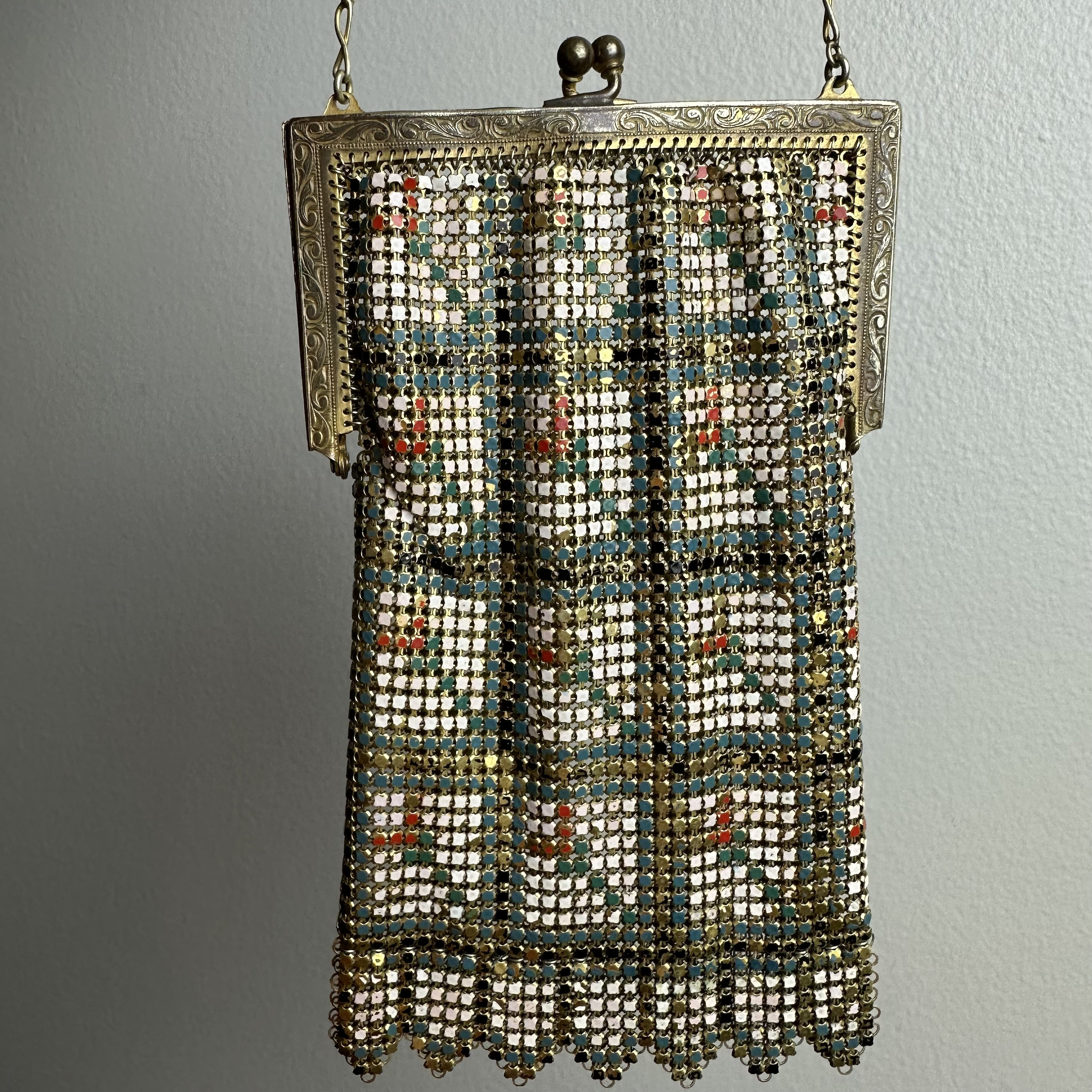 Antique 1920s Whiting & Davis Metal Mesh Envelope Bag Purse Floral ...