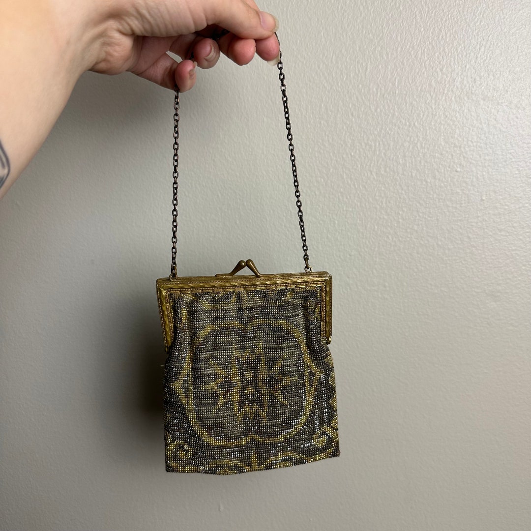 Antique Edwardian 1900s French Steel Bead Purse Art Nouveau Silver Gold ...