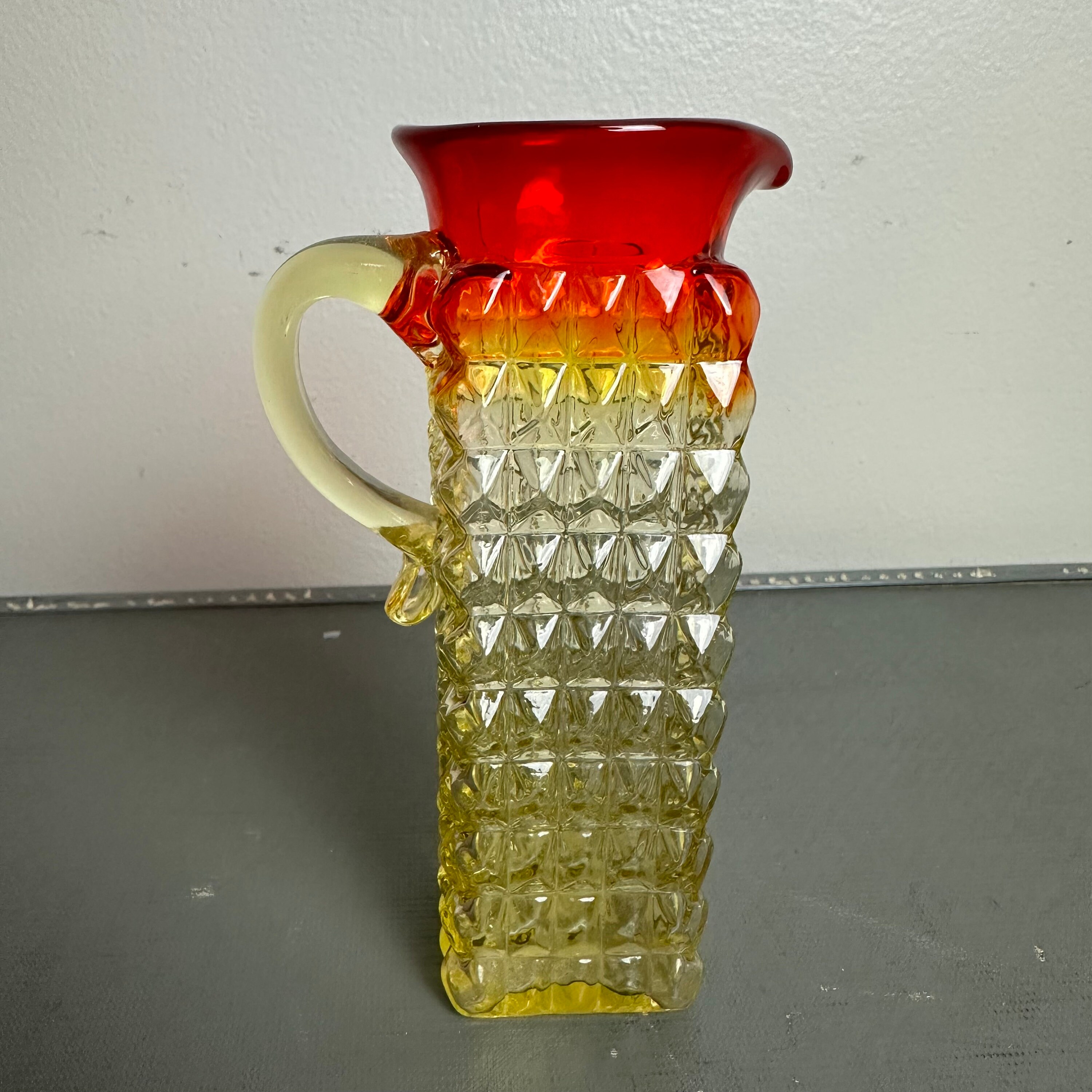 Vintage Yellow Red Ombré Amberina Glass Small Diamond Point Square ...