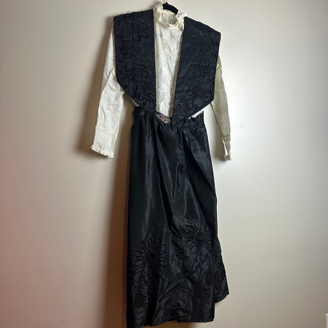 Antique Victorian Era Late 1800s Black White Pinafore Dress Linen Shirt ...