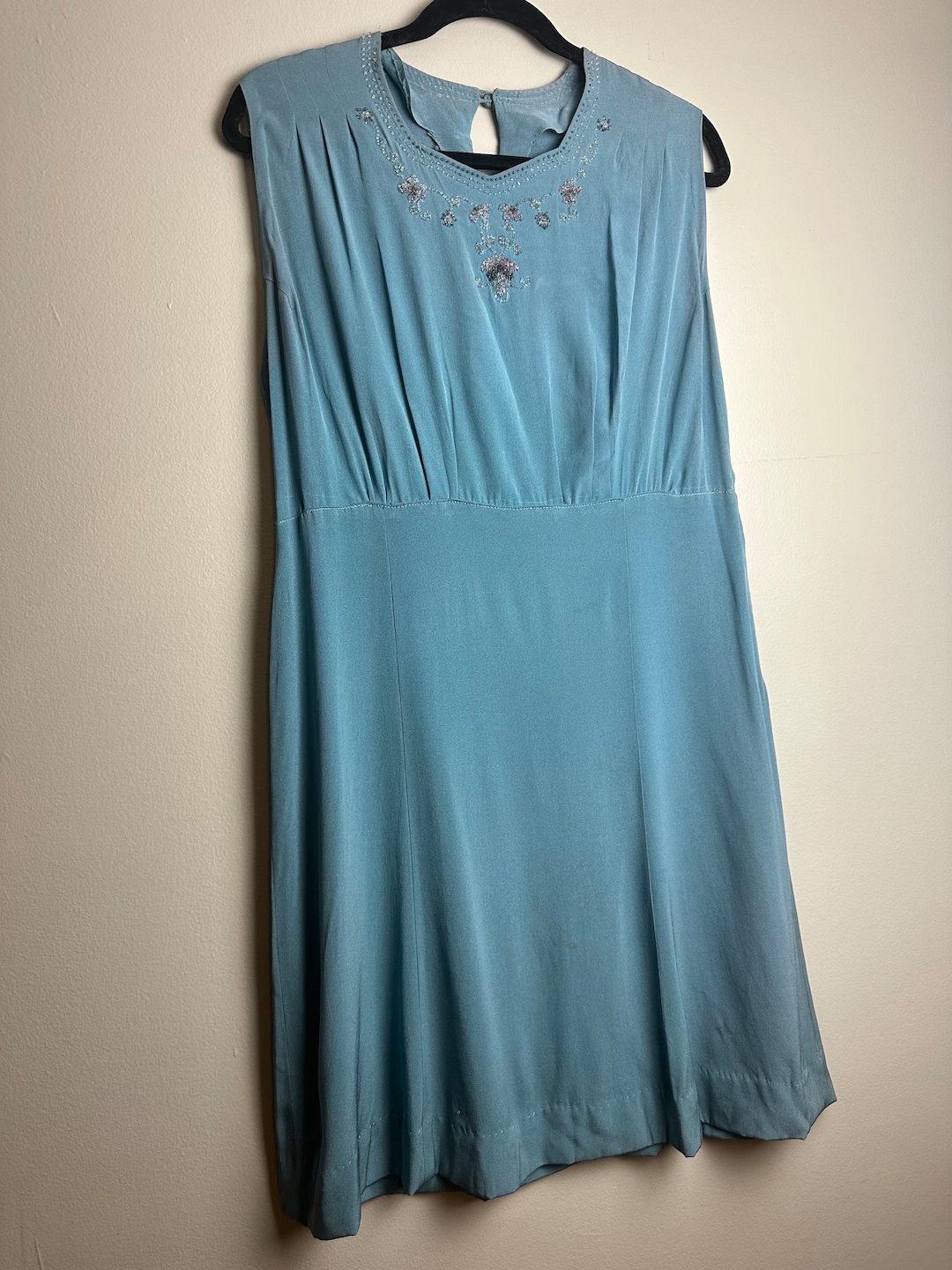 Vintage 1940s Light Blue Flapper Style Midi Dress Beaded Collar - Etsy