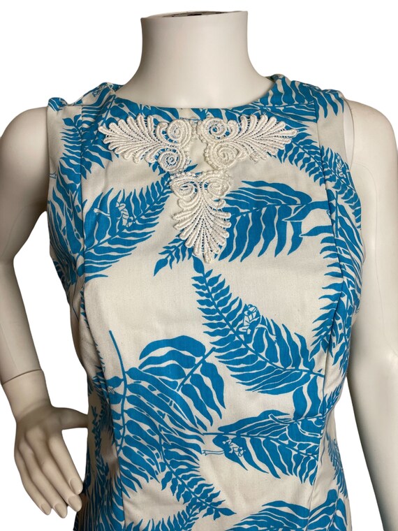 Vintage 1970s Blue White Frog Dress Lace Details - Gem