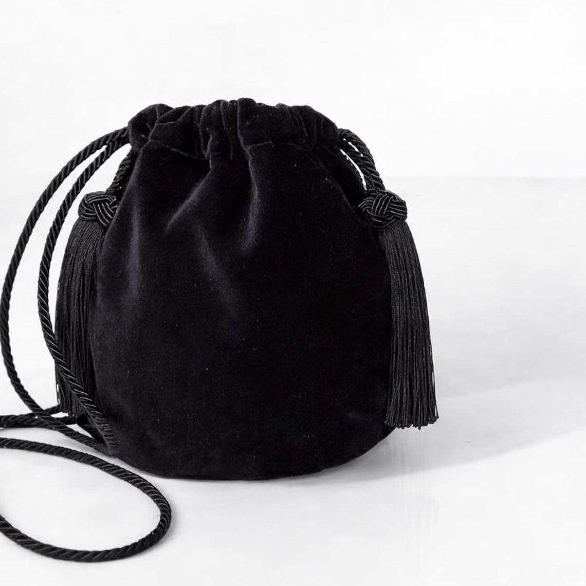 Black Velvet Drawstring Bag, Handmade Tassel Evening Bag - Etsy